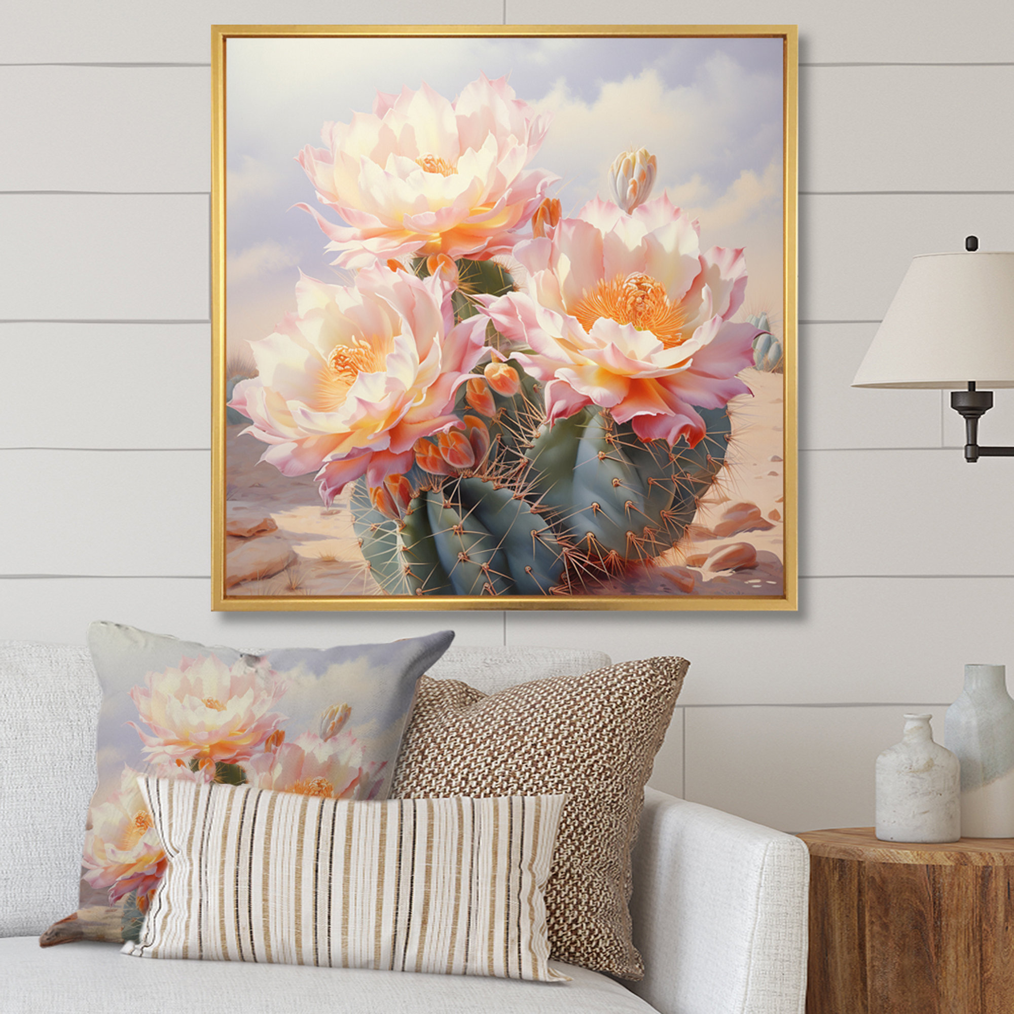 Dakota Fields Pink Green Cactus Romantic Impression III - Floral Wall Art Living Room | Wayfair